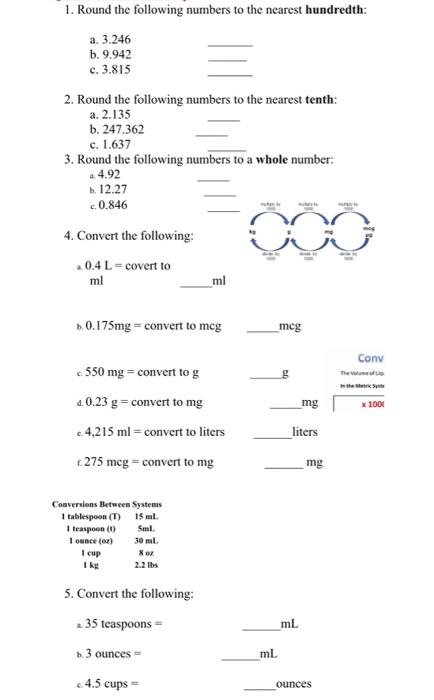 Solved 5. Convert the following: a. 35 teaspoons = b. 3 | Chegg.com