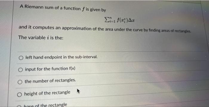Solved A Riemann sum of a function f is given by | Chegg.com