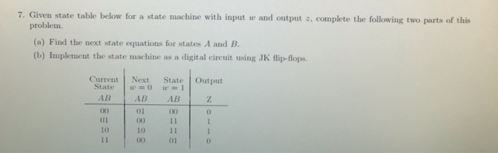 Solved 7. Given state table below for a state machine with | Chegg.com