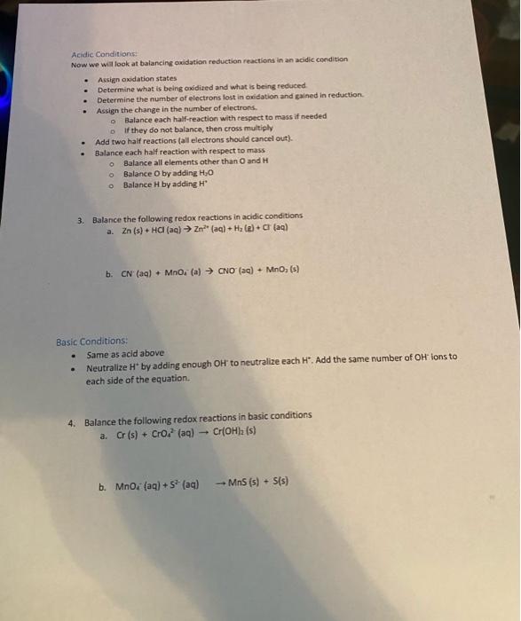 Solved Balancing Oxidation Reduction Reaction Worksheet | Chegg.com