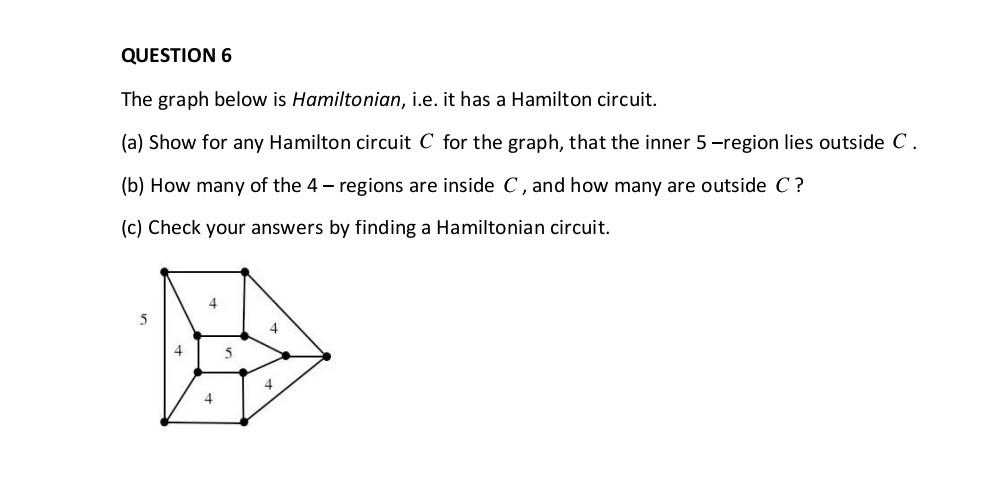 Solved QUESTION 6 The graph below is Hamiltonian, i.e. it | Chegg.com