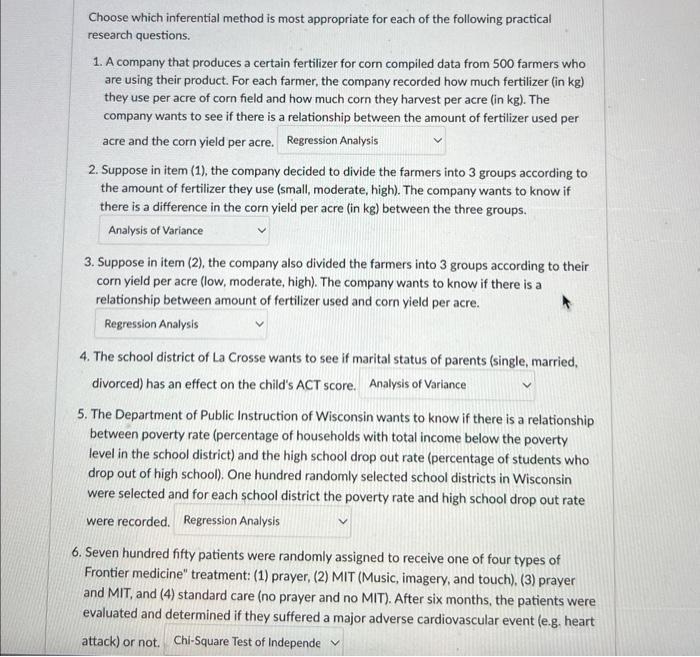 Solved Choose which inferential method is most appropriate | Chegg.com