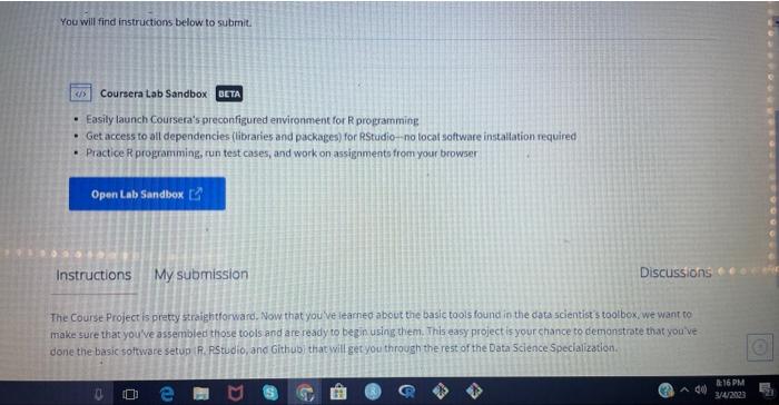 You will find instructions below to submit. Coursera | Chegg.com