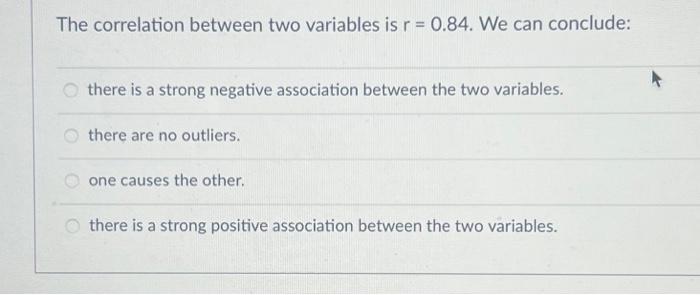 Solved The correlation between two variables is r=0.84. We | Chegg.com