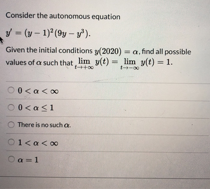 Solved Consider the autonomous equation y' = (y – 1)?(9y – | Chegg.com