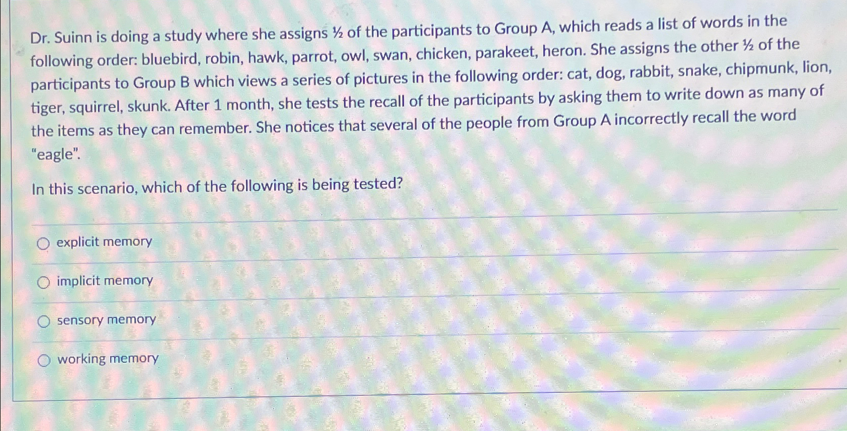 Solved Dr. ﻿Suinn is doing a study where she assigns 12 ﻿of | Chegg.com