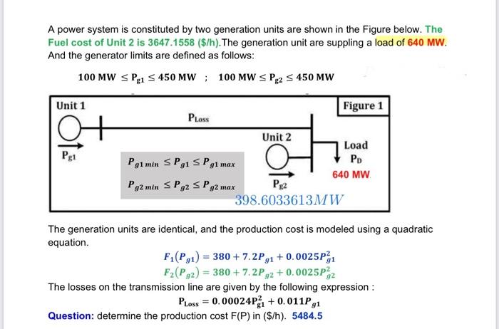 Solved A power system is constituted by two generation units | Chegg.com