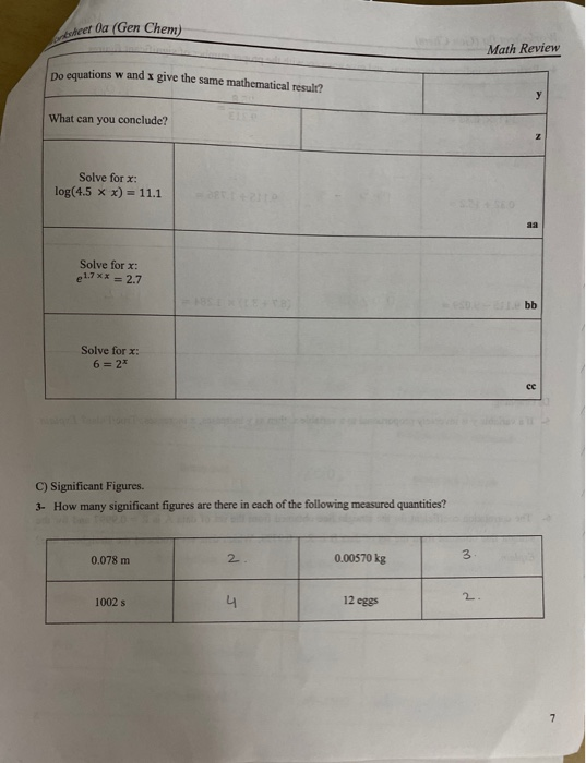 Solved Worksheet 0a (Gen Chem) Math Revie In(2 x 3) = 1.791 | Chegg.com