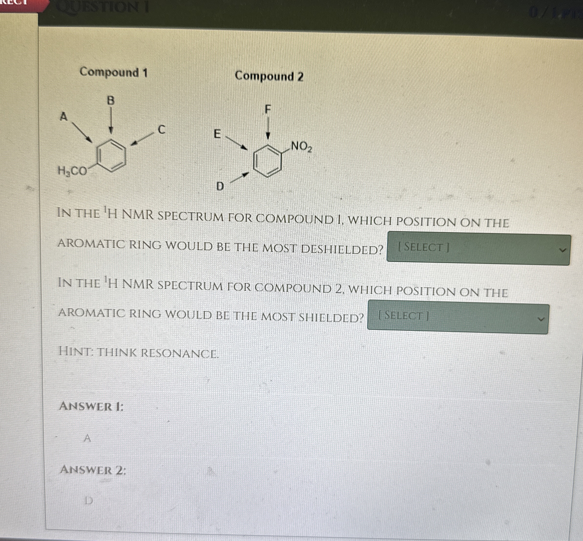 Compound 1Compound 2IN THE ?1 ﻿H NMR SPECTRUM FOR | Chegg.com
