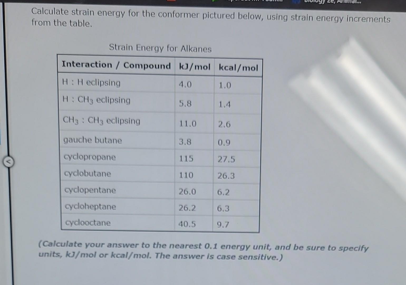 Solved Calculate strain energy for the conformer pictured | Chegg.com