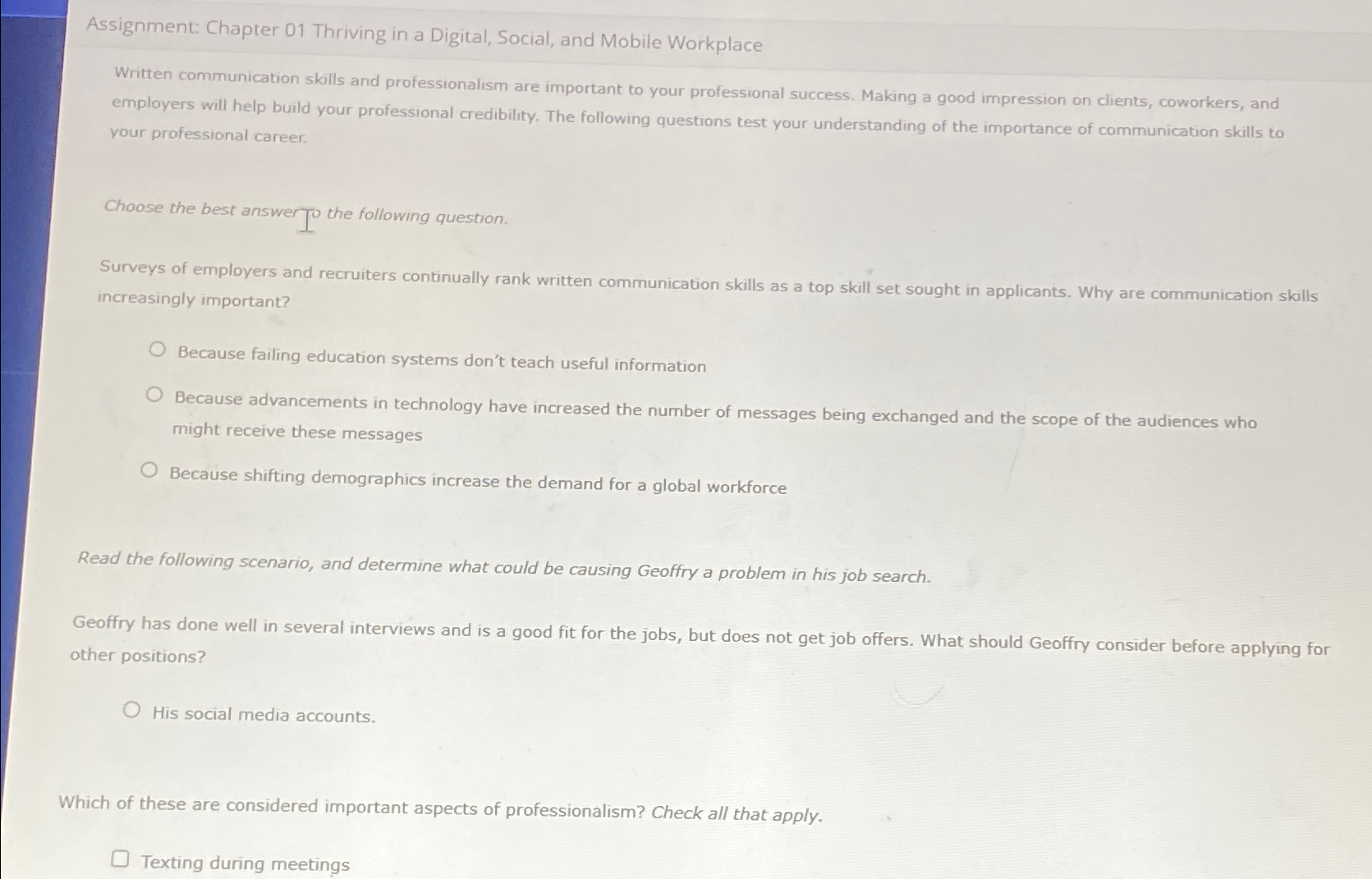Solved Assignment: Chapter 01 ﻿Thriving in a Digital, | Chegg.com