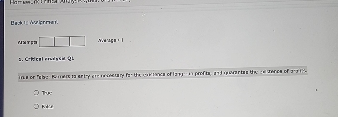 Solved Back to AssignmentAttempts Average / 1Critical | Chegg.com