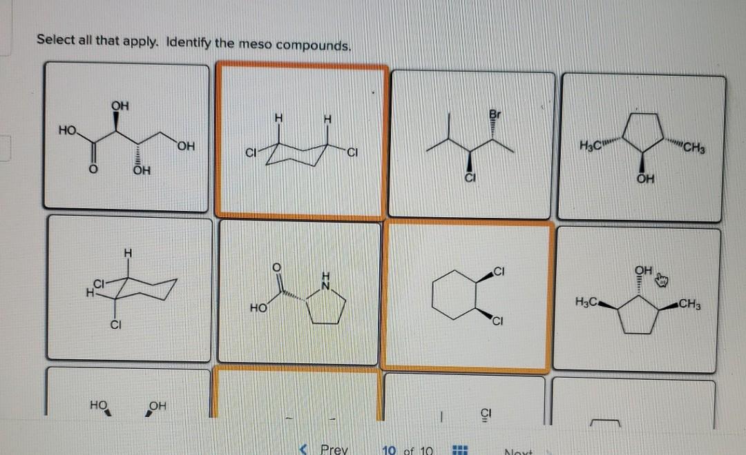 Solved Select all that apply. Identify the meso compounds. | Chegg.com