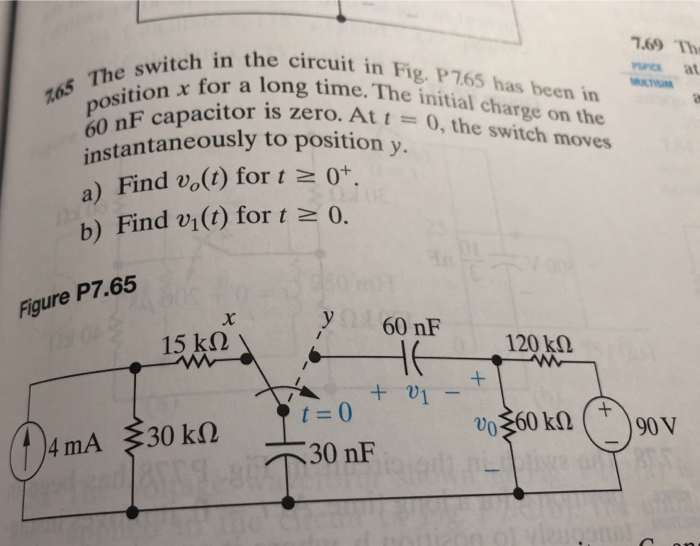Solved 7.65 The switch in the circuit in Fig. P765 has been | Chegg.com