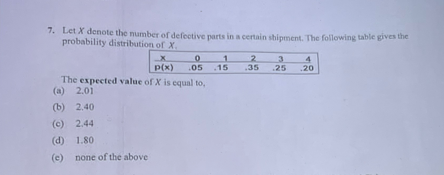 Solved Let x ﻿denote the number of defective parts in a | Chegg.com
