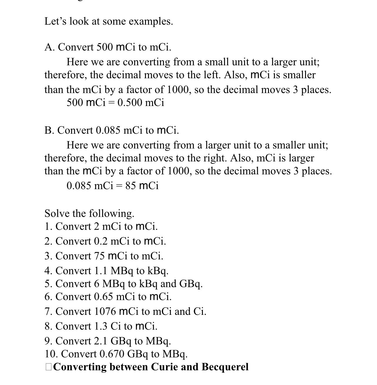 Solved Let's look at some examples.A. ﻿Convert 500mCi to | Chegg.com