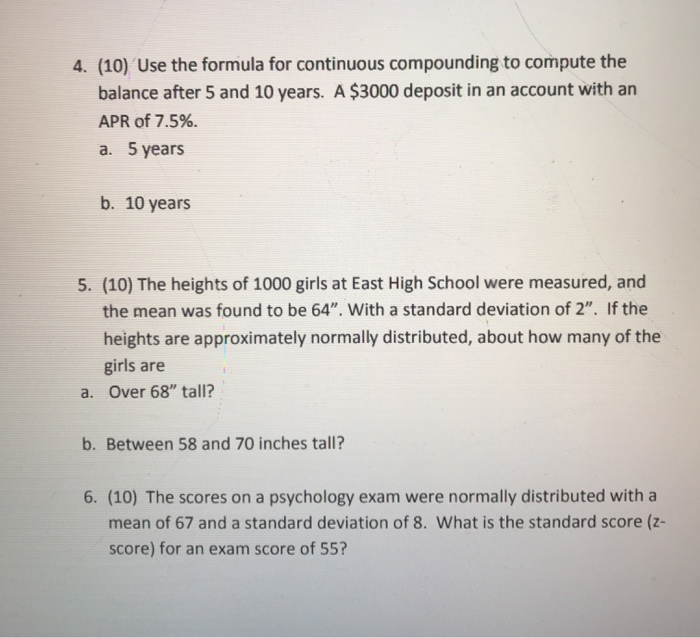 Solved 4. (10) Use the formula for continuous compounding to | Chegg.com