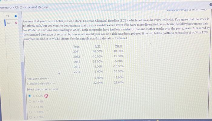 Solved Assume that your cousin holds just one stock, Eastman | Chegg.com