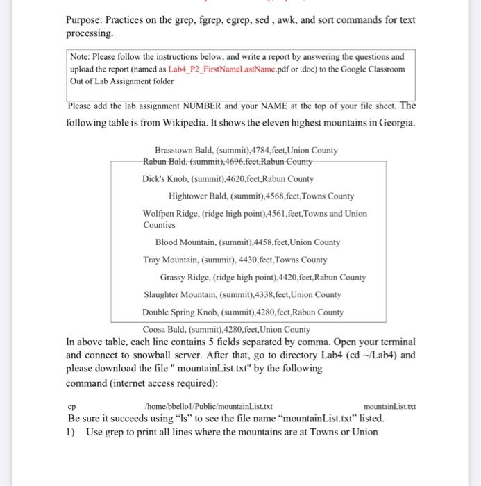 Solved Purpose: Practices on the grep, fgrep, egrep, sed , | Chegg.com