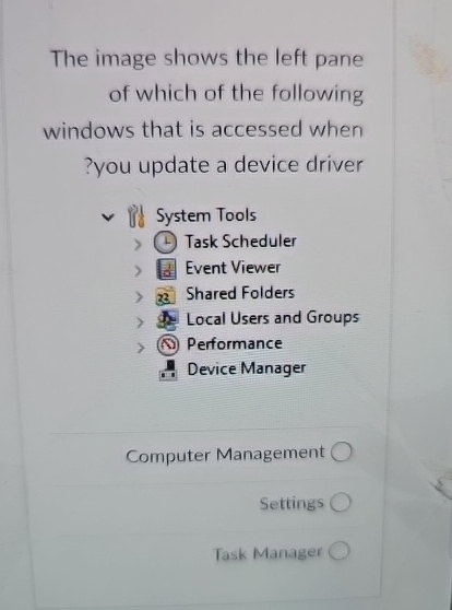 Solved The image shows the left pane of which of the | Chegg.com