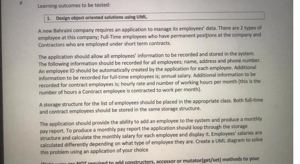 Solved + Learning outcomes to be tested: 1. Design object | Chegg.com