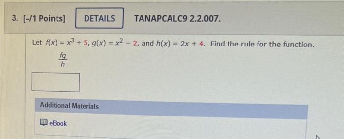 Solved Let f(x)=x3+4,g(x)=x2−3, and h(x)=5x+7. Find the rule | Chegg.com