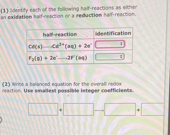 Solved 1 Identify Each Of The Following Half Reactions As