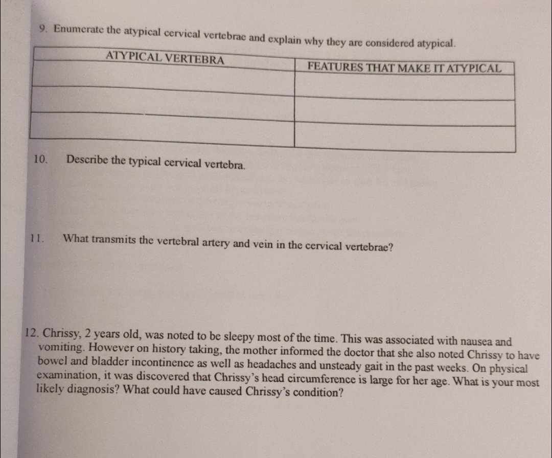 Solved Enumerate the atypical cervical vertebrac and explain | Chegg.com