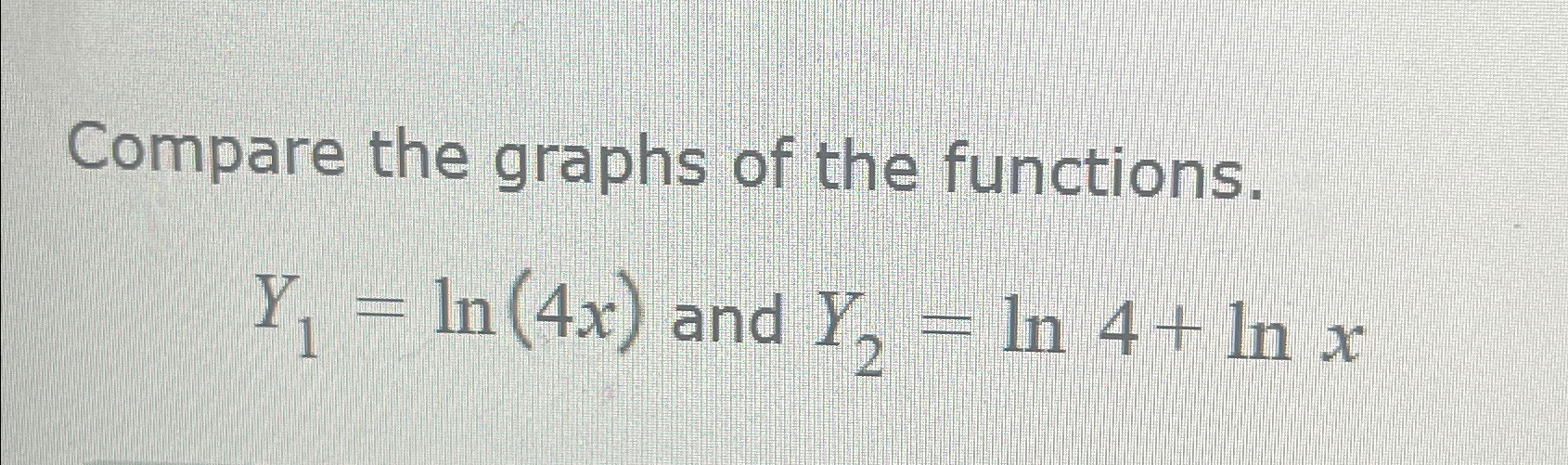 Solved Compare the graphs of the functions.Y1=ln(4x) ﻿and | Chegg.com