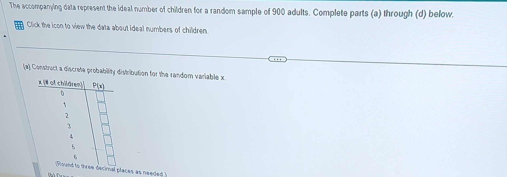 Solved he accompanying data represent the ideal number of | Chegg.com