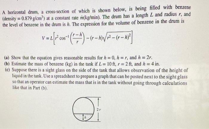 Solved A horizontal drum, a cross-section of which is shown | Chegg.com