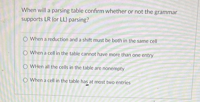 Solved When will a parsing table confirm whether or not the | Chegg.com