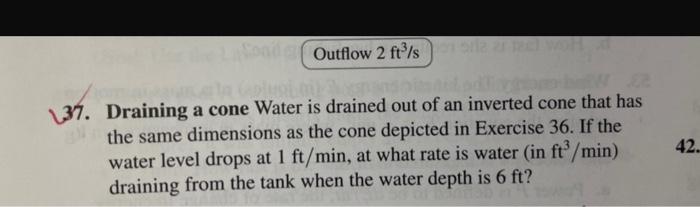 Solved 37. Draining a cone Water is drained out of an | Chegg.com