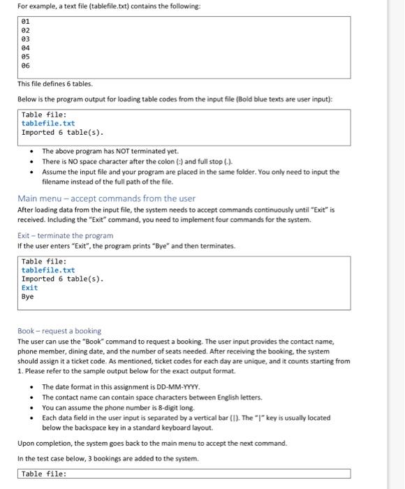 Solved please use python to build a simple table booking | Chegg.com