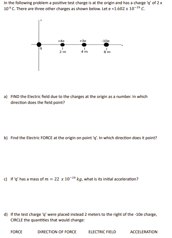 Solved In the following problem a positive test charge is at | Chegg.com
