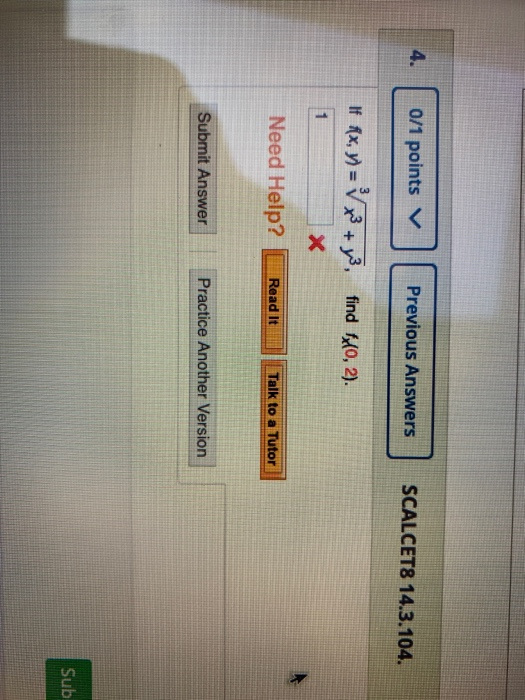 Solved 0/1 points Previous Answers SCALCET8 14.3.104. If | Chegg.com