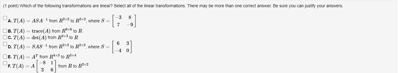 Solved (1 ﻿point) ﻿Which of the following transformations | Chegg.com