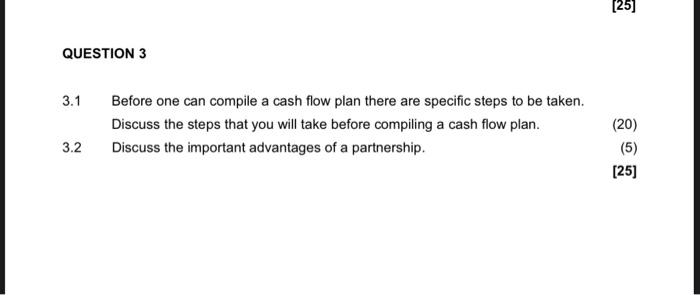 Solved 3.1 Before one can compile a cash flow plan there are | Chegg.com