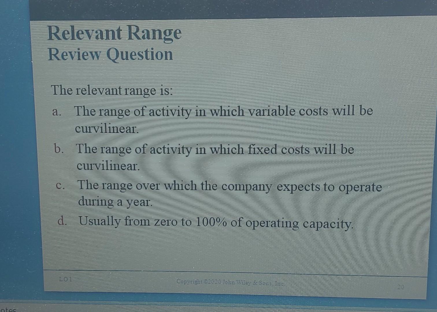 Solved Relevant Range Review Question The relevant range is: | Chegg.com