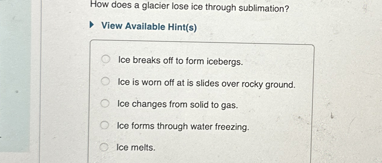 Solved How does a glacier lose ice through sublimation?View | Chegg.com