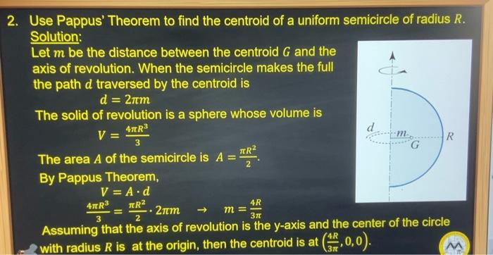 1. Use Pappus' Theorem to find the volume V of the | Chegg.com