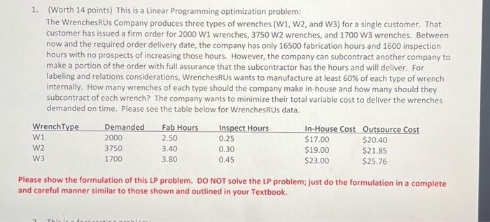 Solved 1. (Worth 14 points) This is a Linear Programming | Chegg.com