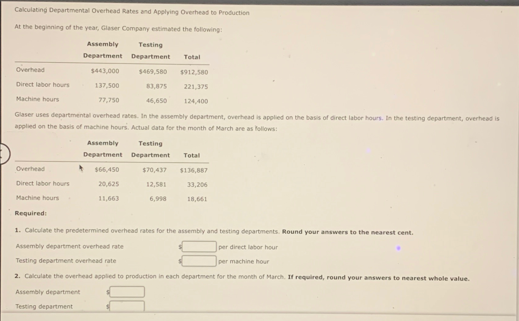 Solved Calculating Departmental Overhead Rates and Applying | Chegg.com Solved Calculating Departmental Overhead Rates and Applying | Chegg.com
