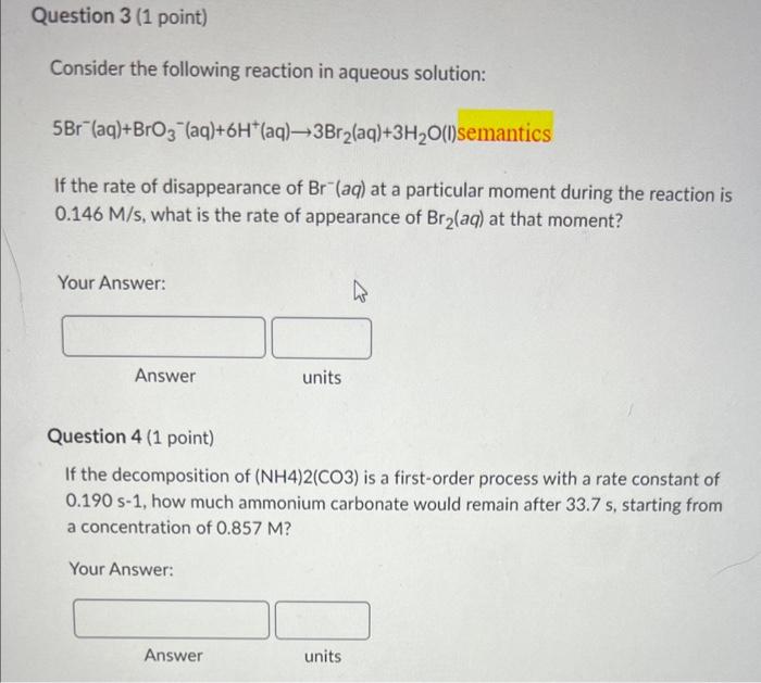 Solved Consider the following reaction in aqueous solution: | Chegg.com