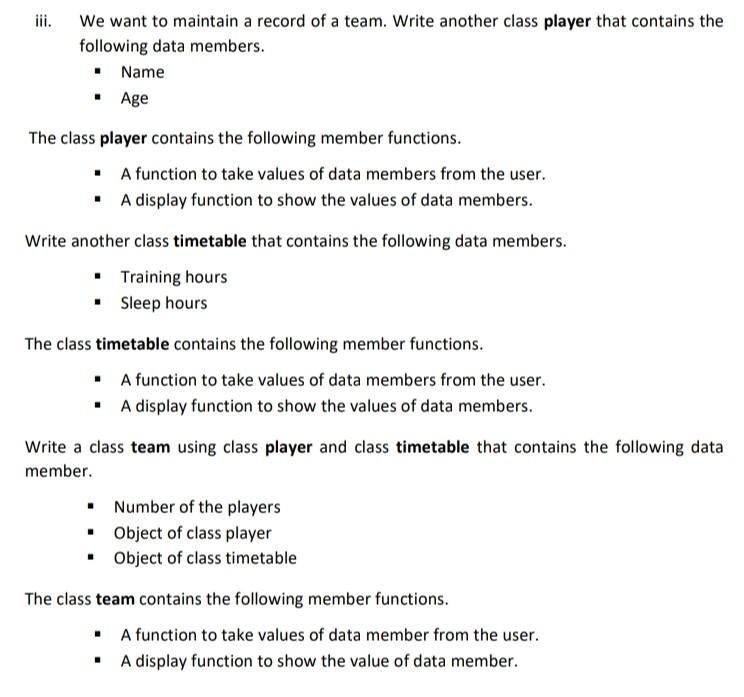 Solved We want to maintain a record of a team. Write another | Chegg.com