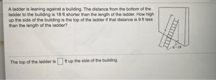 Solved A ladder is leaning against a building. The distance | Chegg.com
