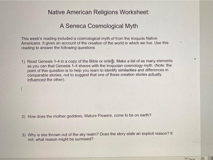 Native American Religions Worksheet: A Seneca | Chegg.com