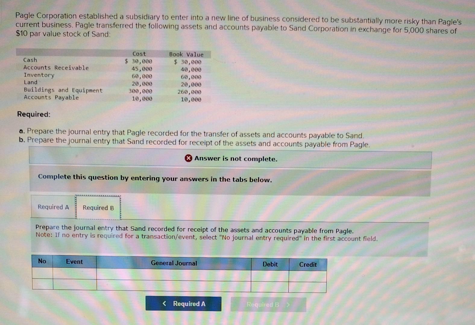 Solved Pagle Corporation established a subsidiary to enter | Chegg.com