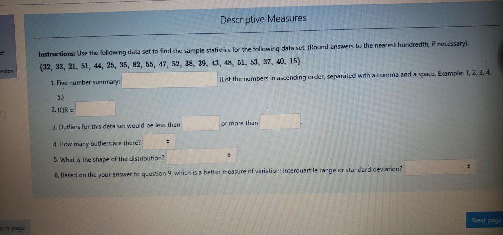 Solved Descriptive Measures of Instructions: Use the | Chegg.com
