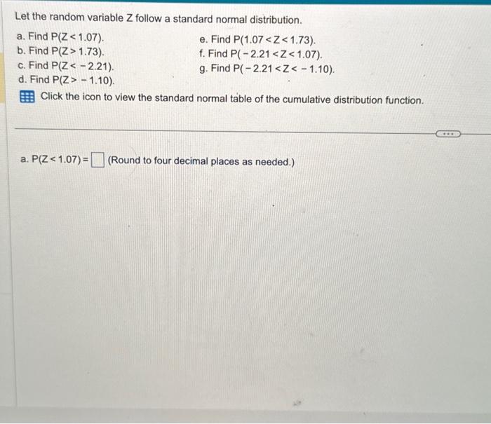 Solved Let the random variable Z follow a standard normal | Chegg.com